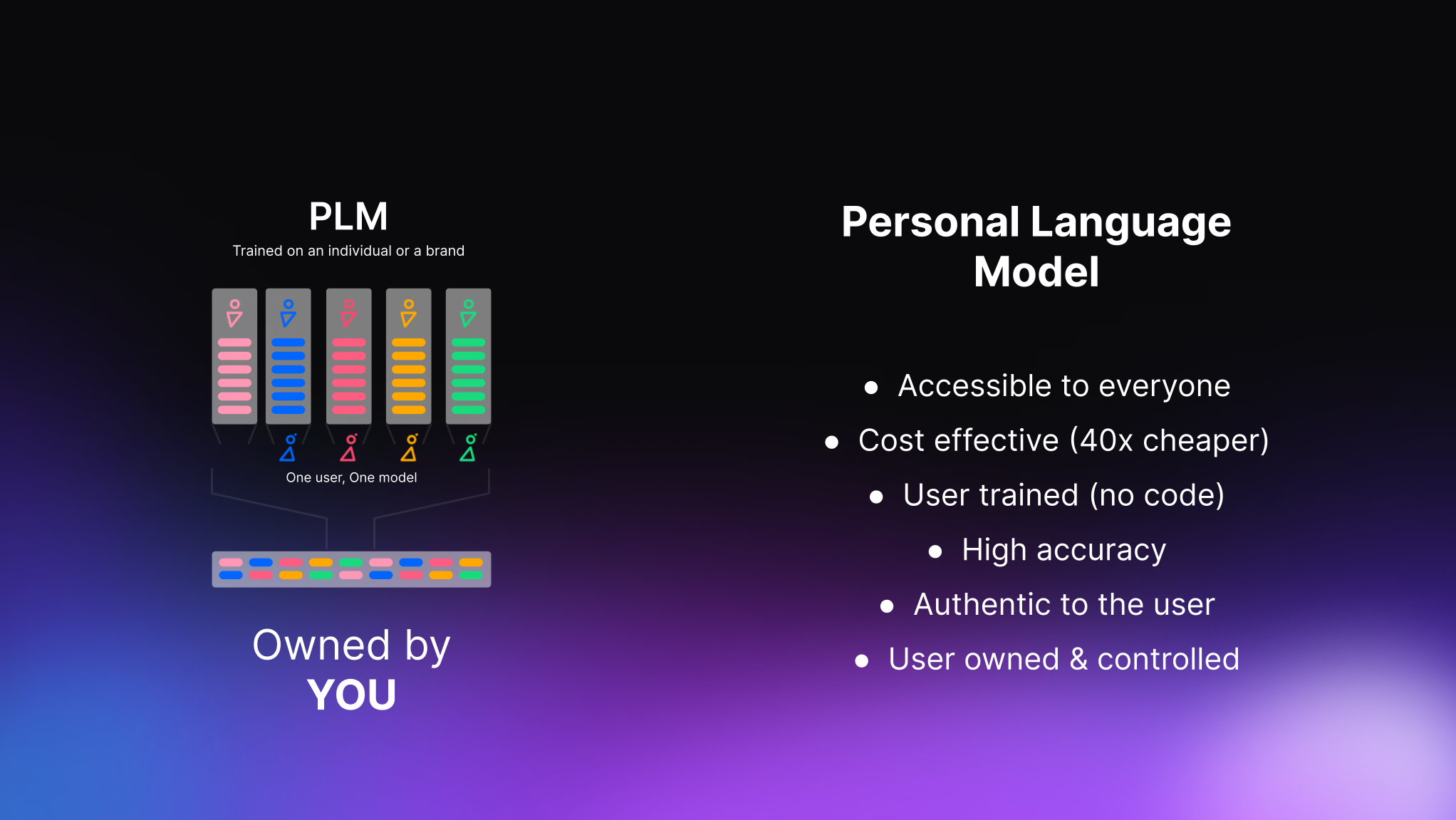 The image displays a presentation slide about a "Personal Language Model (PLM)" that is ...